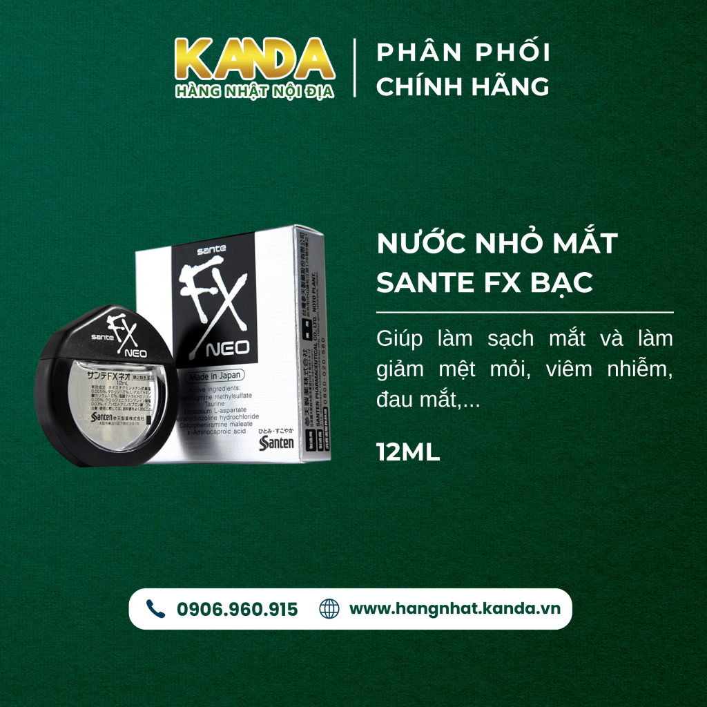 Thuốc Nhỏ Mắt Sante Fx Neo Bạc 12ml - KANDA - Hàng Nhật Nội Địa