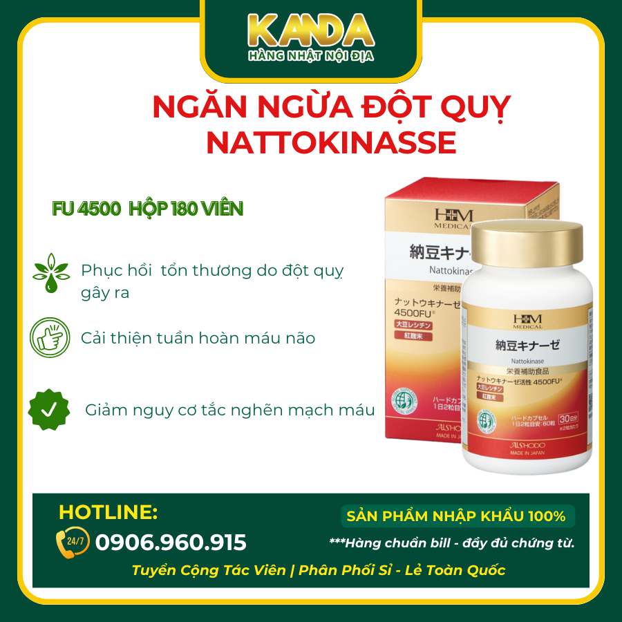 NGĂN NGỪA ĐỘT QUỴ NATTO KINASSE FU 4500 HỘP 180 VIÊN - KANDA - Hàng ...